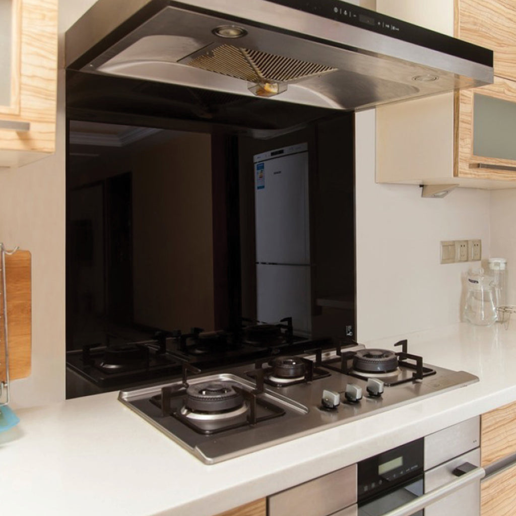 Toughened 90cm x 70cm Black Glass Kitchen Splashback – Simply Wholesale
