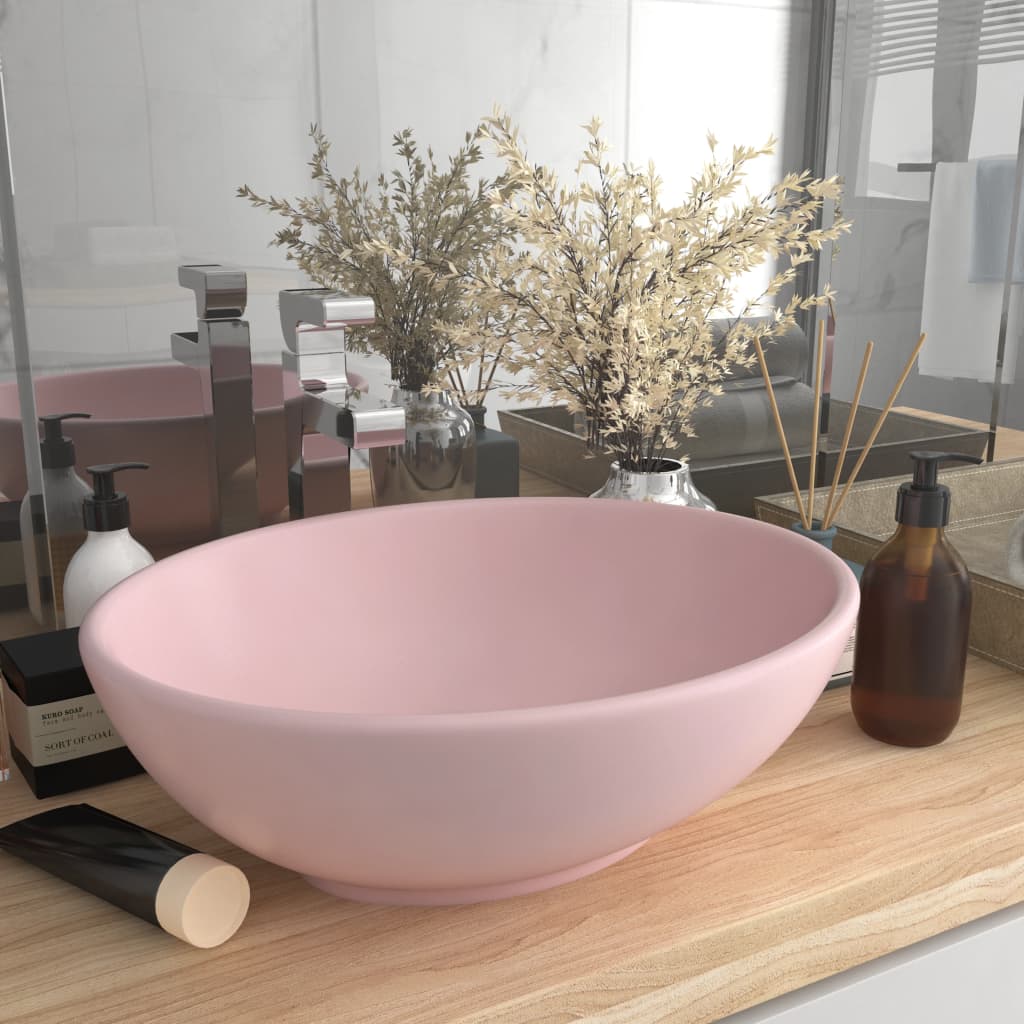 Luxury Basin Oval-shaped Matt Pink 40x33 cm Ceramic – Simply Wholesale