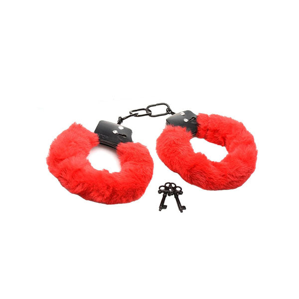 Master Series Cuffed In Fur Red Fluffy Handcuffs – Simply Wholesale