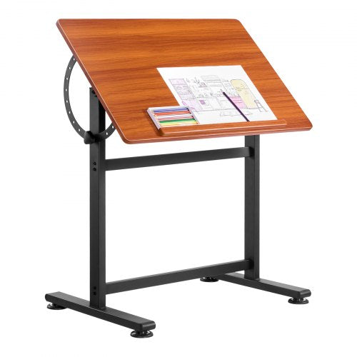 Drafting Table Adjustable 0°–90° Tilt Wooden Drawing Desk with H-Frame ...