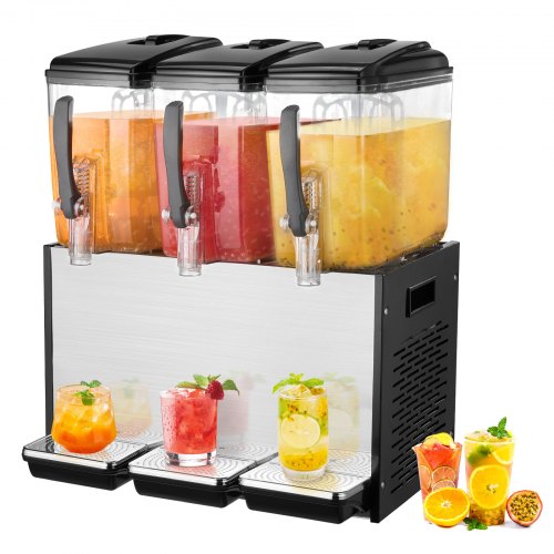 Commercial Beverage Dispenser 12L x 3 Tanks Cold Juice Ice Drink Dispe ...