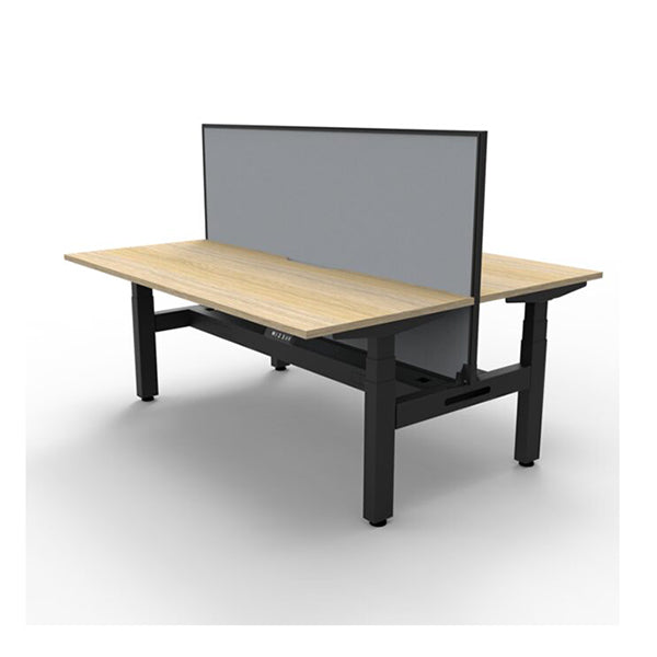 2Person Workstation With Screen And Cable Tray Natural Oak And Black ...