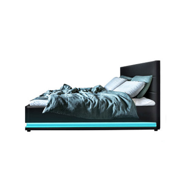 Lumi Led Bed Frame Pu Leather Gas Lift Storage Black Queen – Simply ...